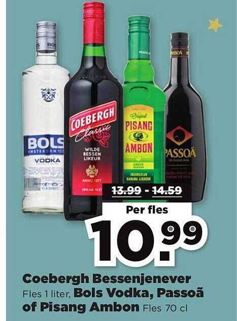 Coebergh bessenjenever, bols vodka, passoã of pisang ambon aanbieding ...