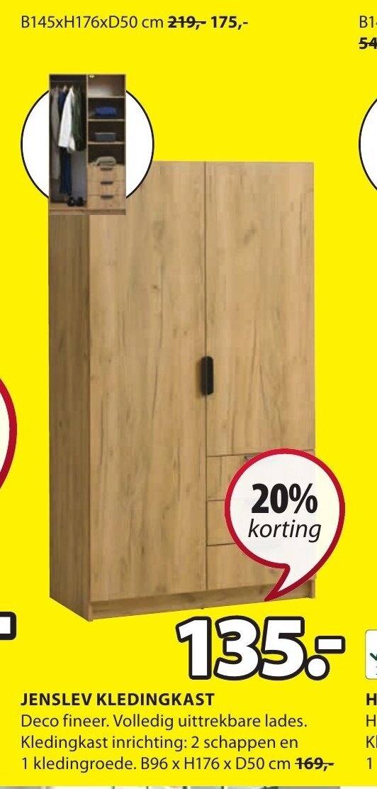 Jenslev kledingkast B96 x H176 x D50cm aanbieding bij Jysk