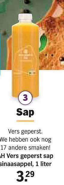 Ah vers geperst sap sinaasappel 1 liter aanbieding bij Albert Heijn