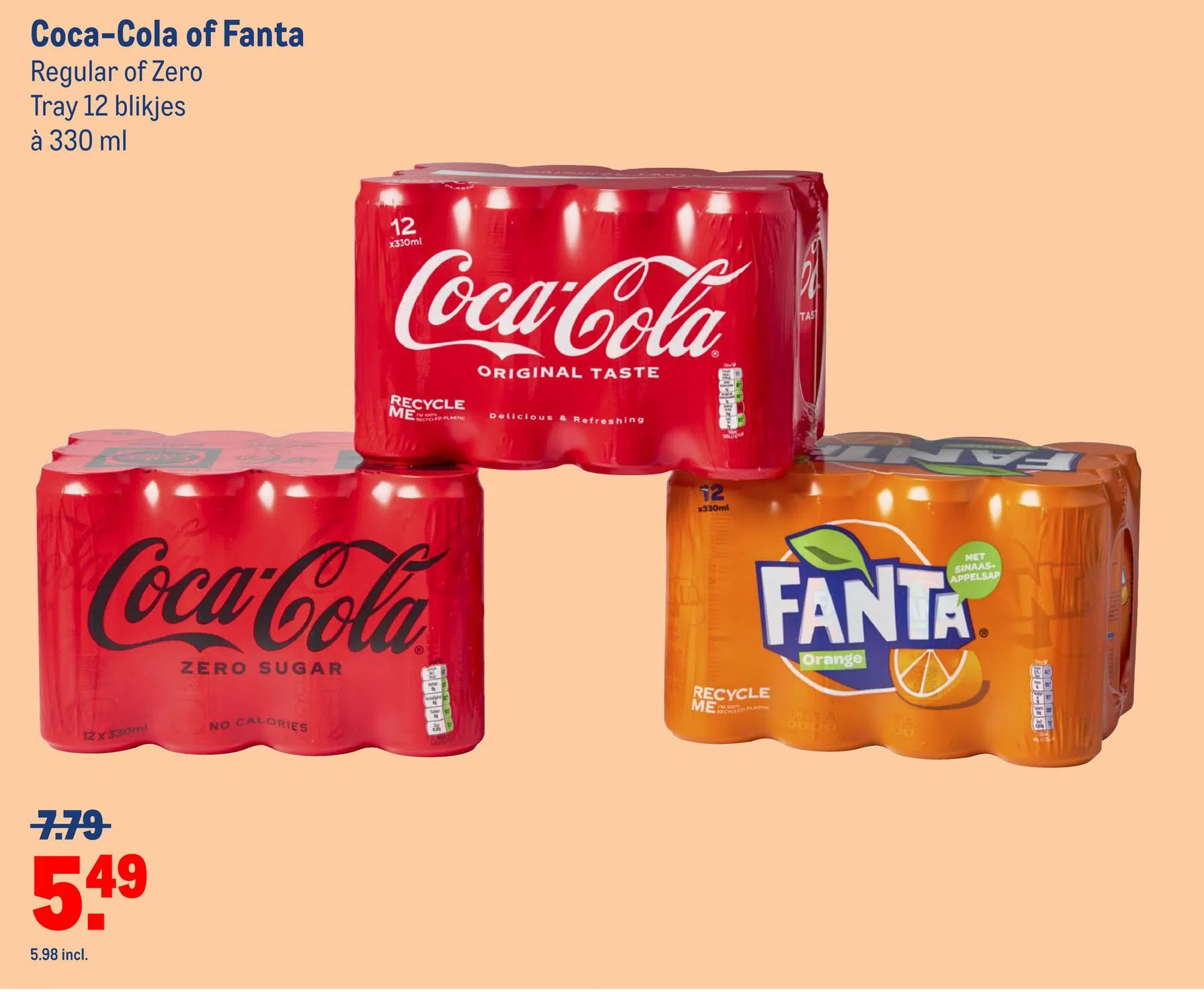 Coca-cola of fanta regular of zero tray 12 blikjes à 330 ml aanbieding ...
