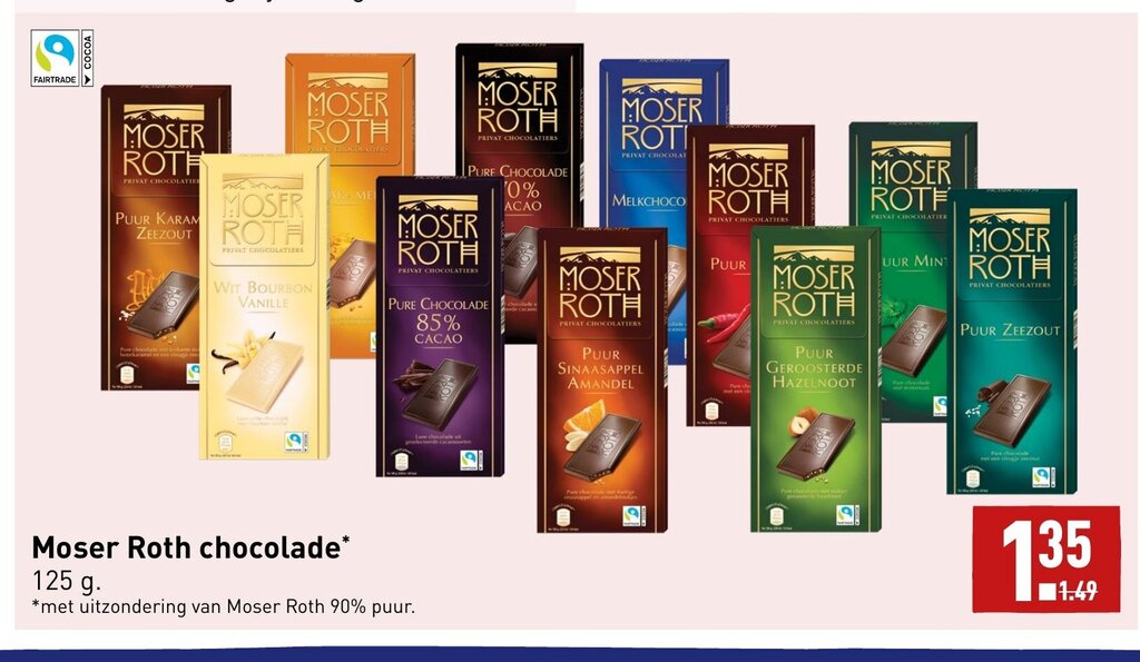 Moser Roth chocolade 125 gram aanbieding bij ALDI