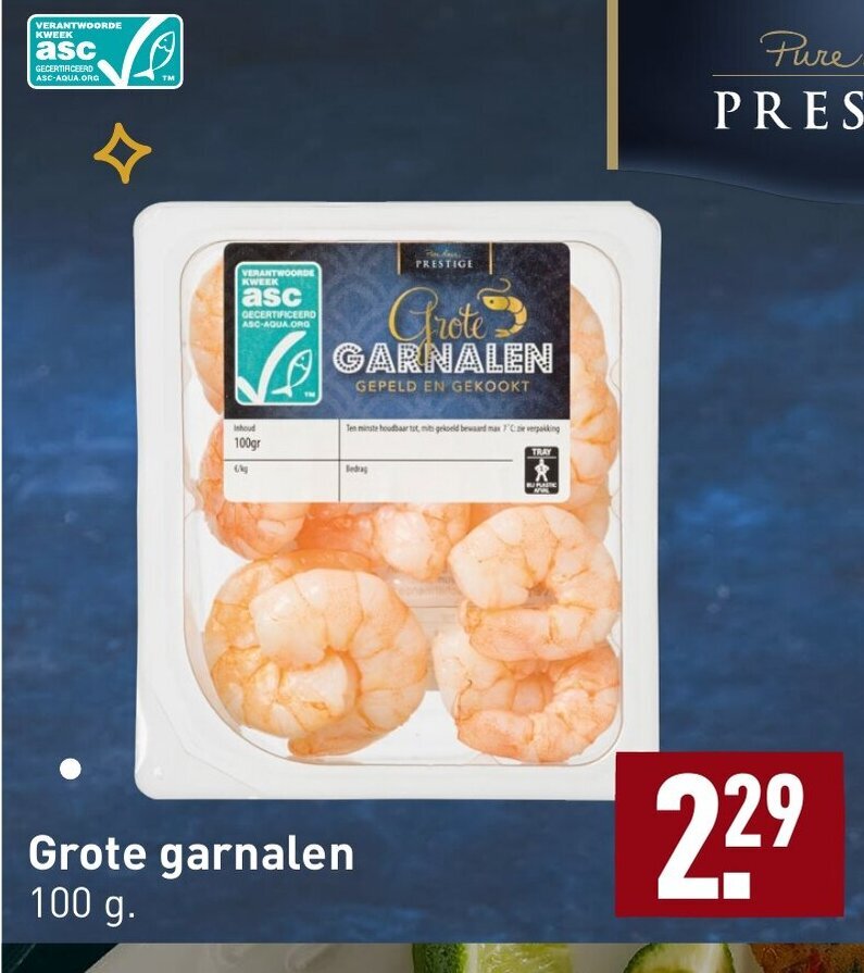 Grote garnalen 100 gram aanbieding bij ALDI
