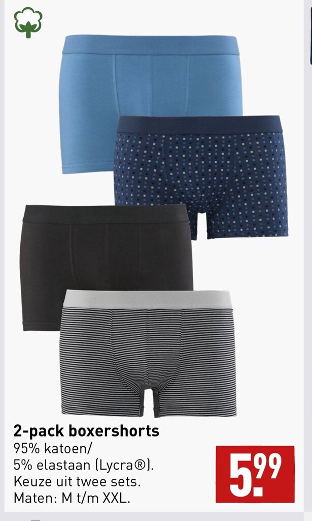 2-pack boxershorts M t/m XXL aanbieding bij ALDI