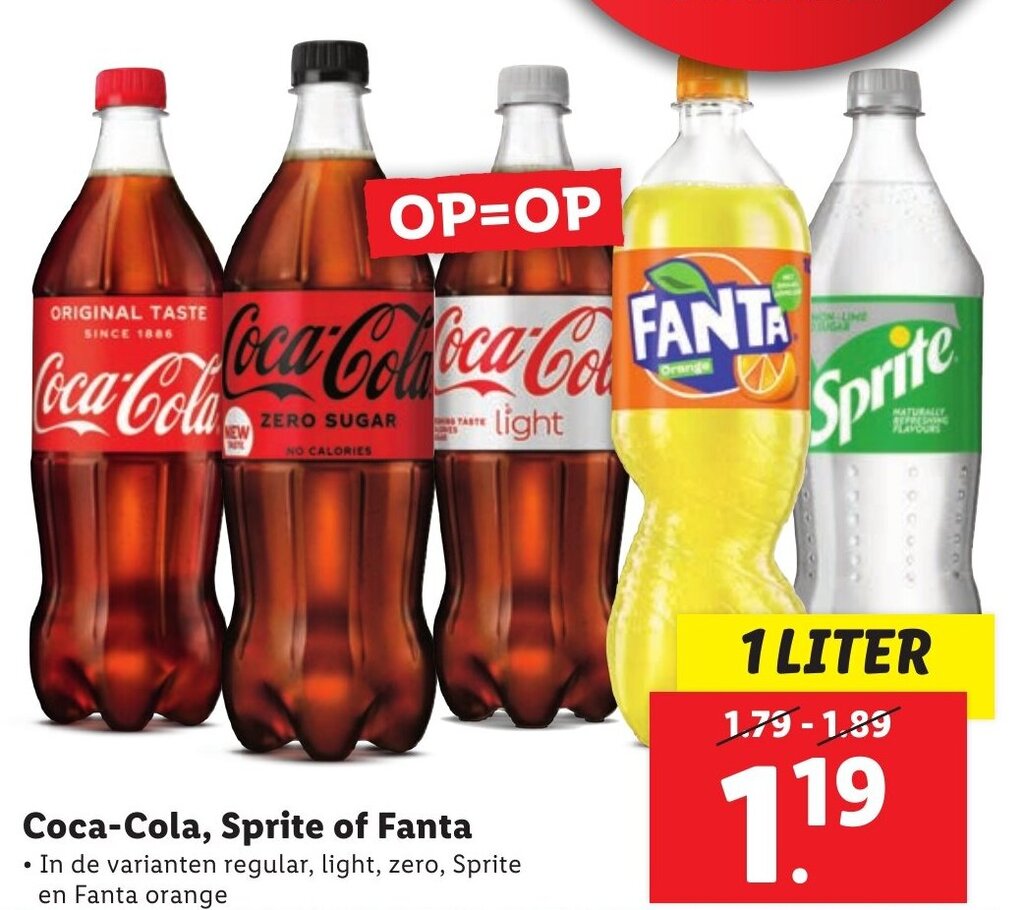 Coca-cola, sprite of fanta 1 liter aanbieding bij Lidl