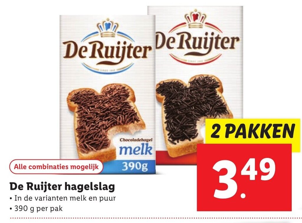 De ruijter hagelslag 390g aanbieding bij Lidl