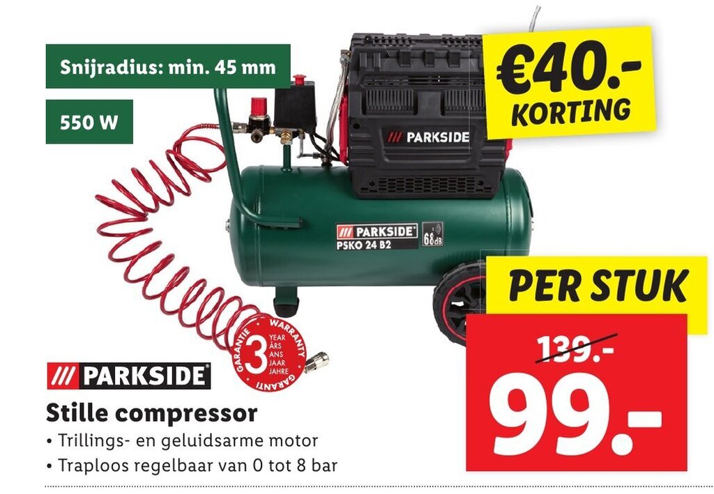 Parkside stille compressor aanbieding bij Lidl