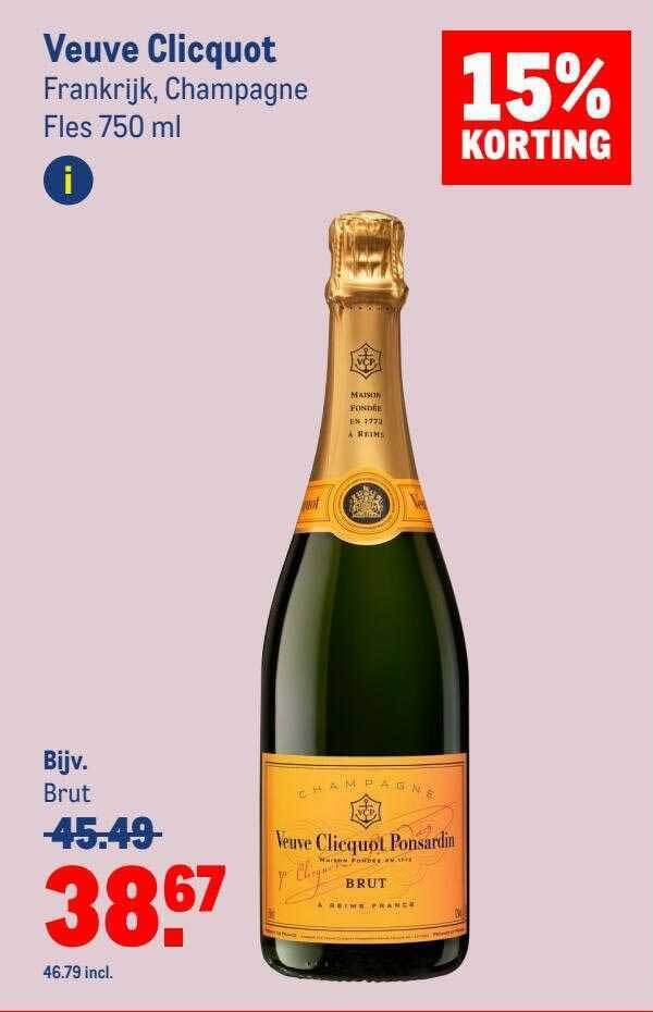 Veuve clicquot frankrijk, champagne fles 15% korting aanbieding bij Makro