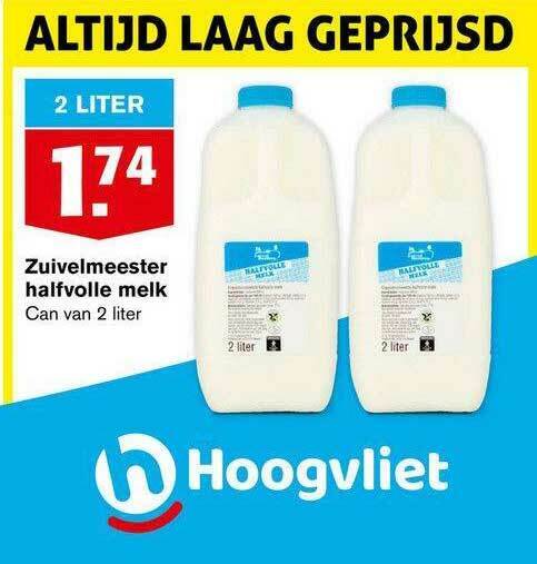 Zuivelmeester halfvolle melk 2 liter aanbieding bij Hoogvliet