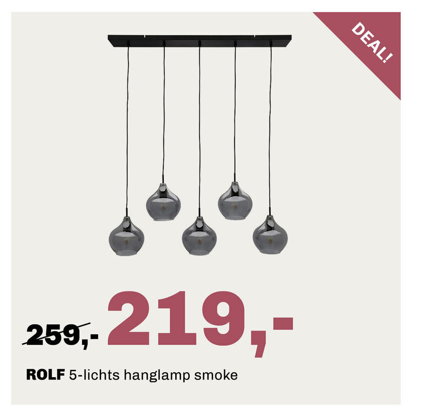 Rolf 5-lichts hanglamp smoke aanbieding bij Trendhopper
