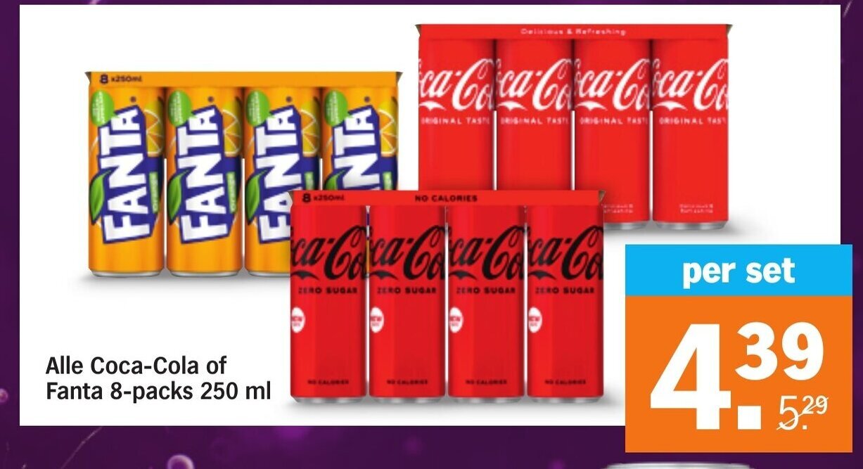 Alle coca-cola of fanta 8-packs 250ml aanbieding bij Albert Heijn