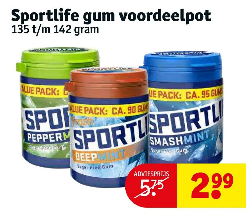 Sportlife gum voordeelpot 135 t/m 142 gram aanbieding bij Kruidvat