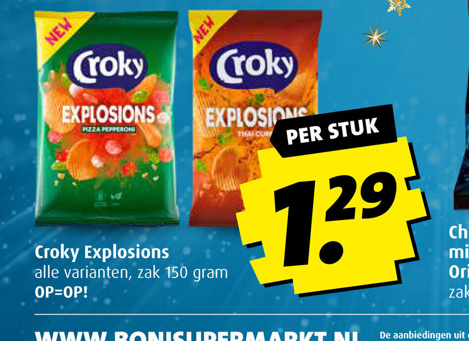 Croky Explosions zak 150 gram aanbieding bij Boni