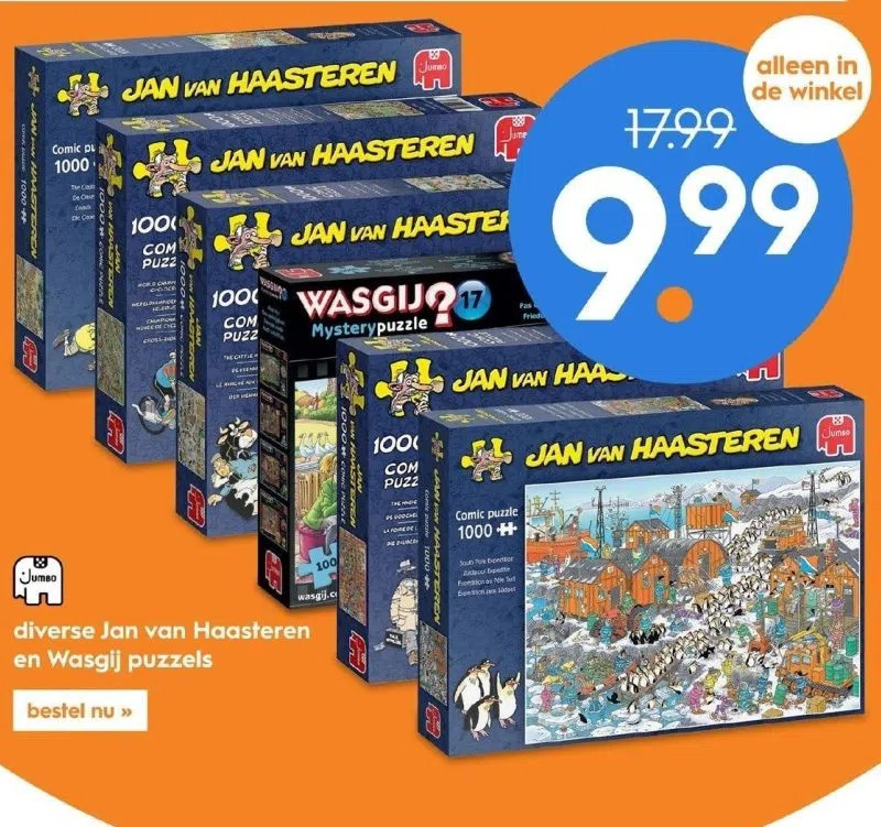 Diverse jan van haasteren en wasgij puzzels aanbieding bij Blokker