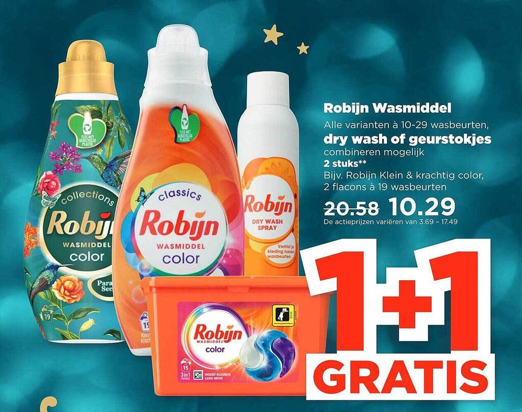 Robijn wasmiddel, dry wash of geurstokjes aanbieding bij PLUS
