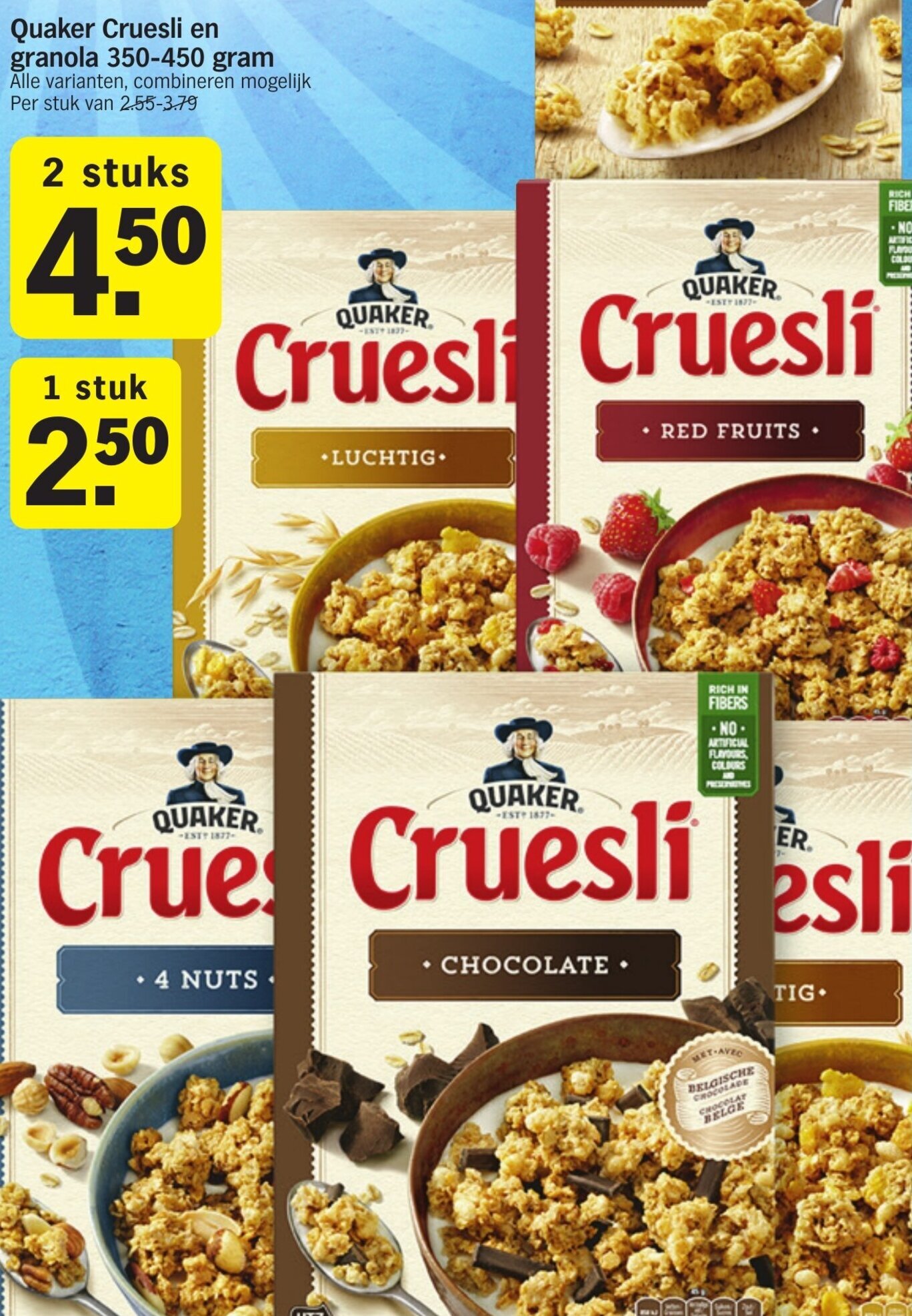 Quaker Cruesli en granola 350-450g aanbieding bij Albert Heijn