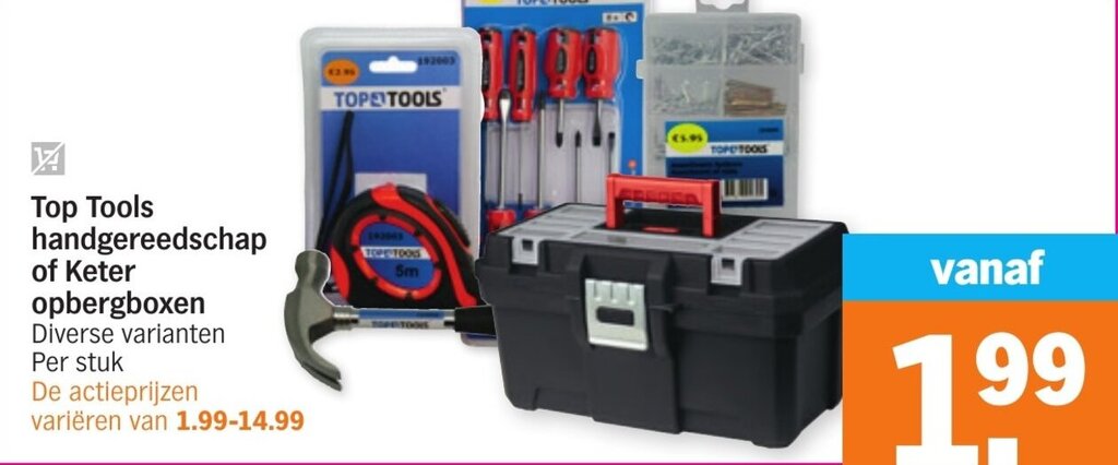 Top Tools handgereedschap of Keter opbergboxen aanbieding bij Albert Heijn