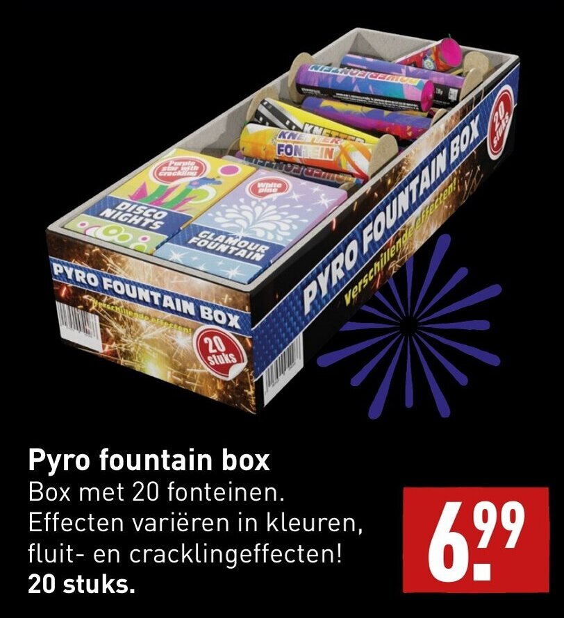 Pyro fountain box 20 stuks aanbieding bij ALDI