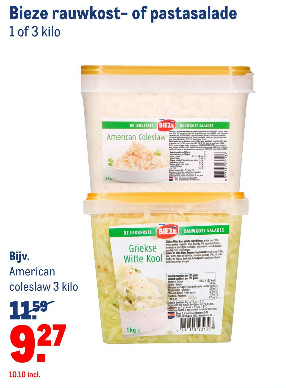 Bieze rauwkost- of pastasalade aanbieding bij Makro