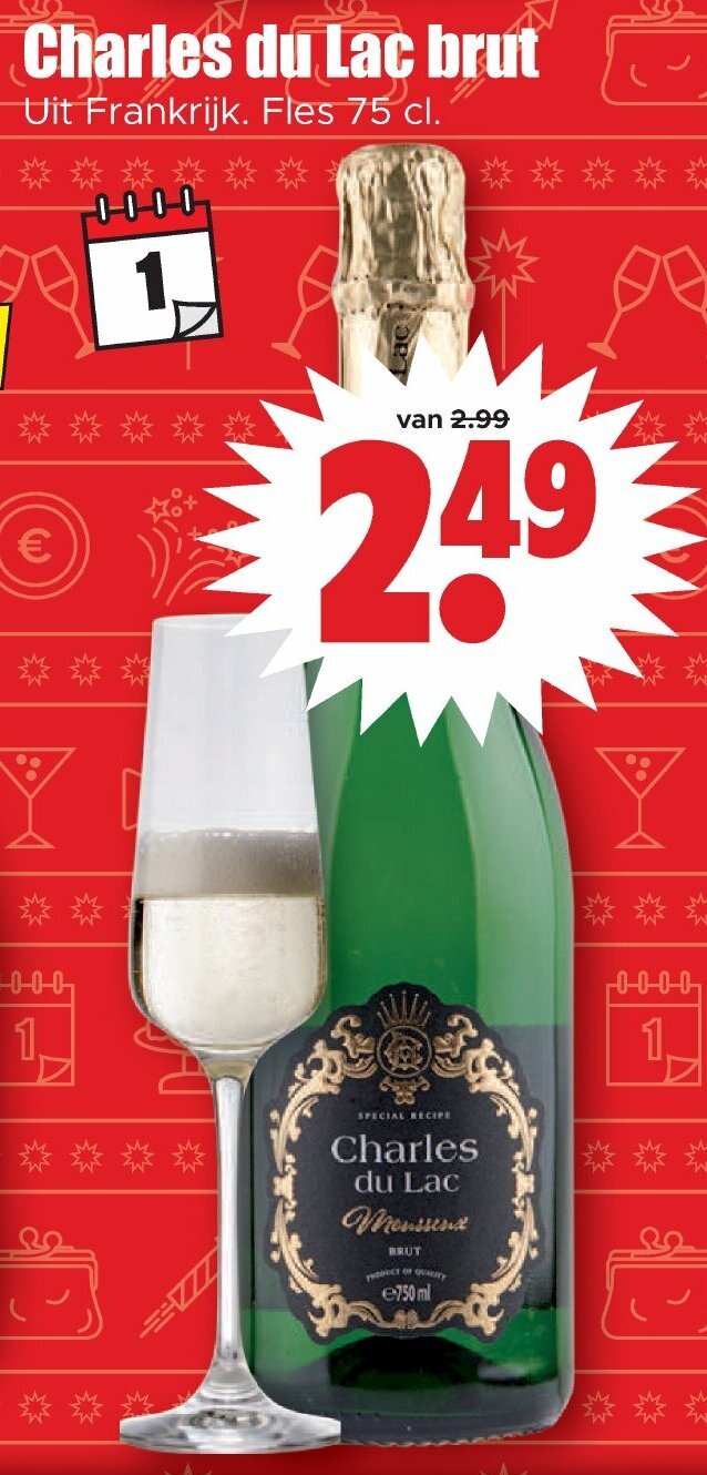 Charles du lac brut 75cl aanbieding bij Dirk
