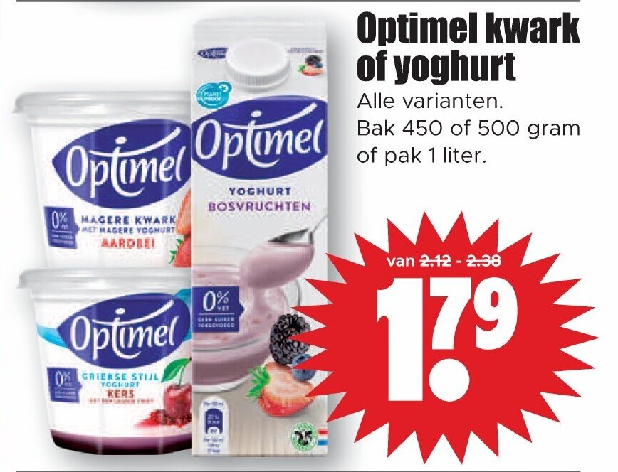 Optimel kwark of yoghurt 450g aanbieding bij Dirk