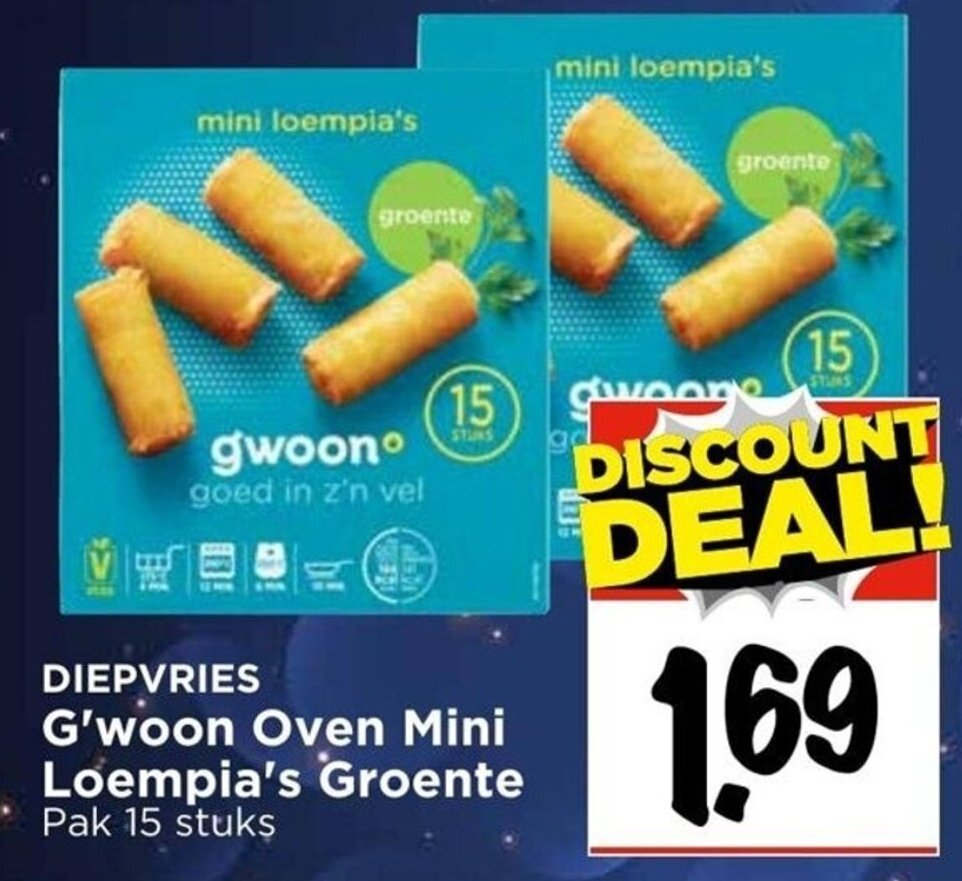 G'woon Oven Mini Loempia's Groente 15 stuks aanbieding bij Vomar