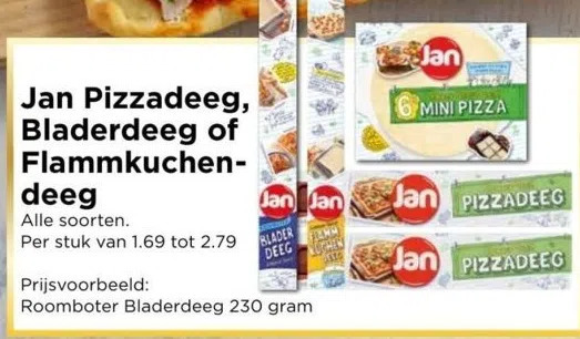 Jan pizzadeeg, bladerdeeg of flammkuchen aanbieding bij Vomar Voordeelmarkt