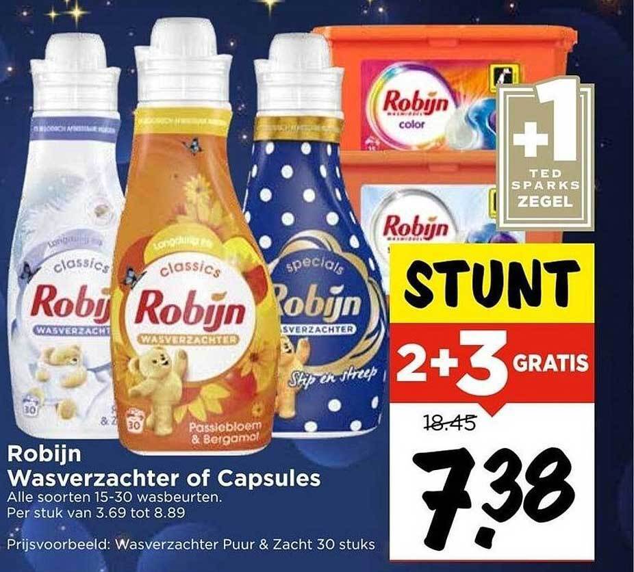 Robijn wasverzachter of capsules aanbieding bij Vomar