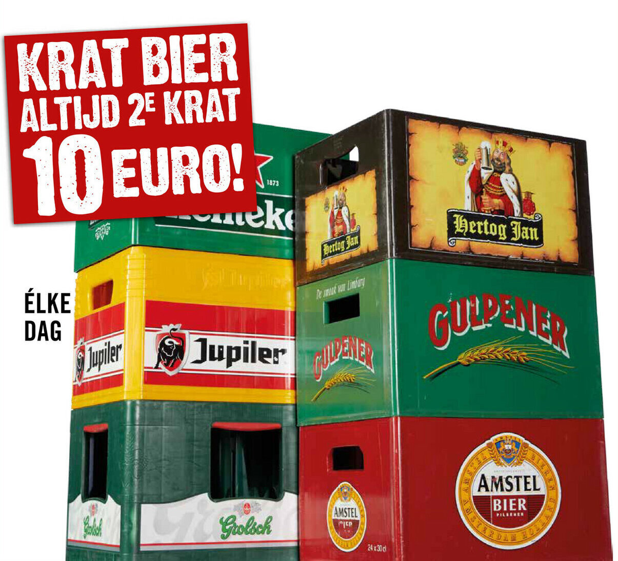 Krat bier altijd 2e krat - 10 euro! aanbieding bij Dirck 3