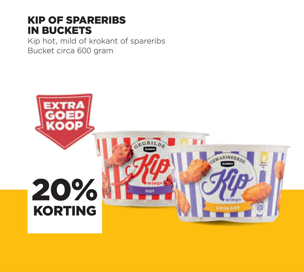 Kip of spareribs in buckets 600g aanbieding bij Jumbo