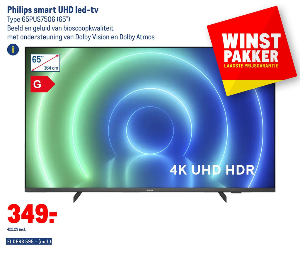 Philips smart uhd led-tv type 65pus7506 (65") aanbieding bij Makro