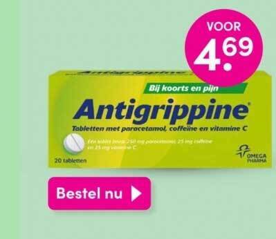 Antigrippine tabletten met paracetamol, coffeïne en vitamine c ...