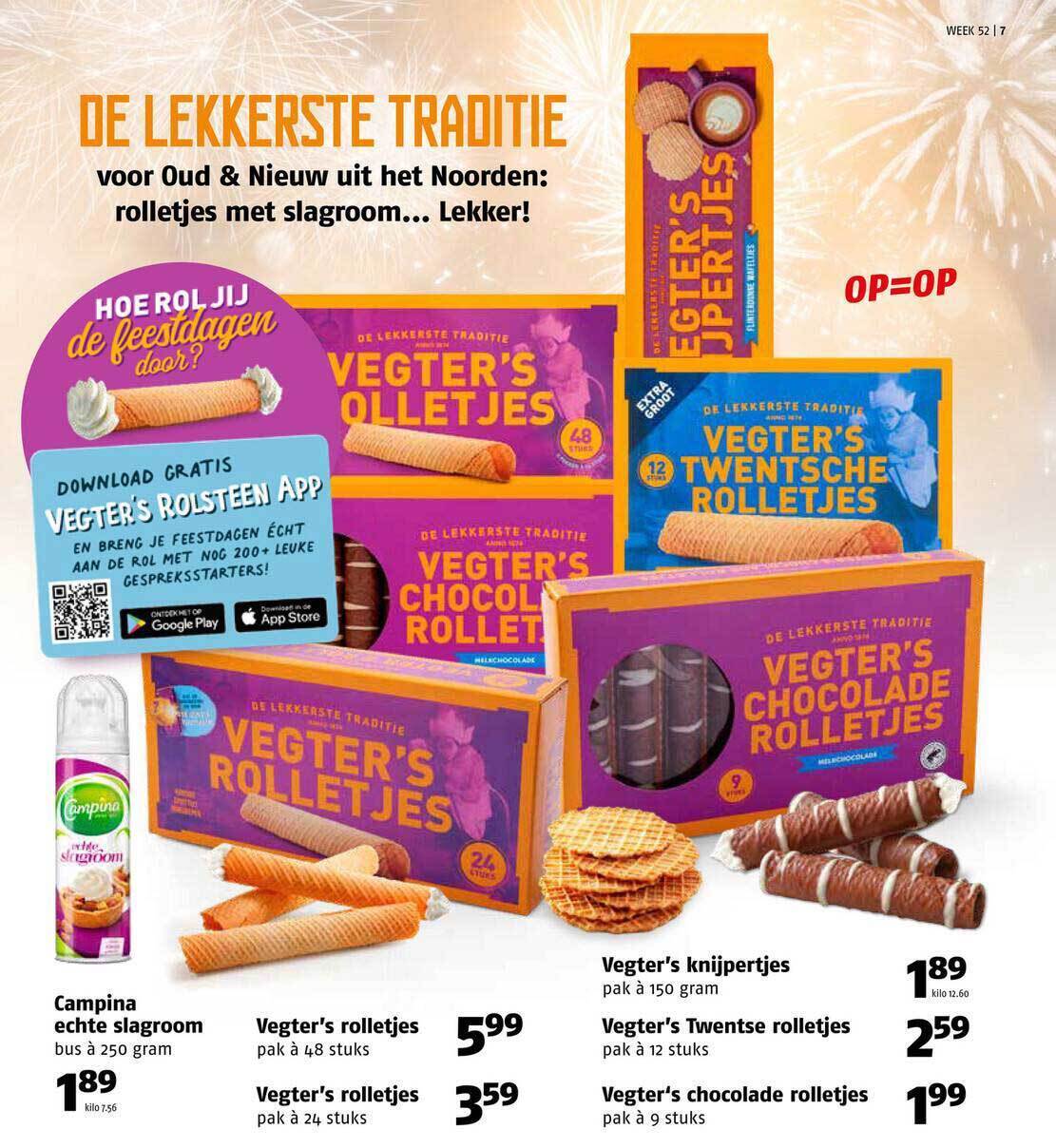 Campina echte slagroom, vegter's rolletjes, vegter's knijpertjes ...