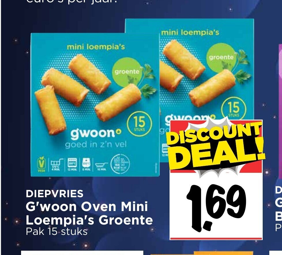 G'woon Oven Mini Loempia's Groente pak 15 stuks aanbieding bij Vomar ...