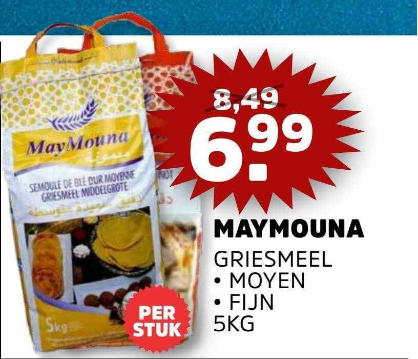 Maymouna griesmeel moyen of fijn 5kg aanbieding bij Sahan Supermarkten