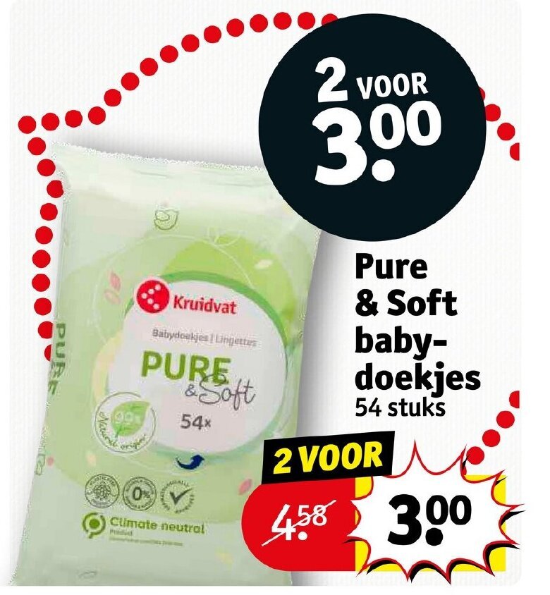 Pure & soft babydoekjes 54 stuks aanbieding bij Kruidvat