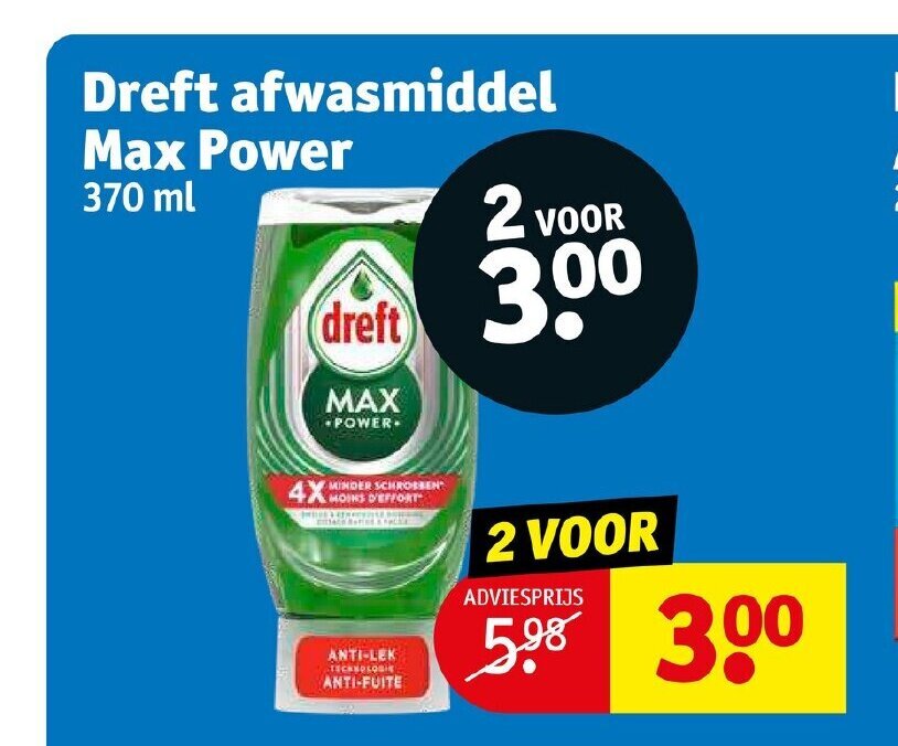 Dreft afwasmiddel Max Power 370 ml aanbieding bij Kruidvat