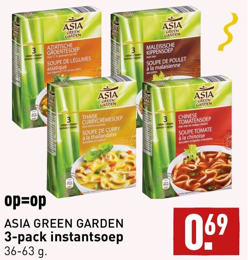 Asia green garden 3-pack instantsoep 36-63g aanbieding bij ALDI