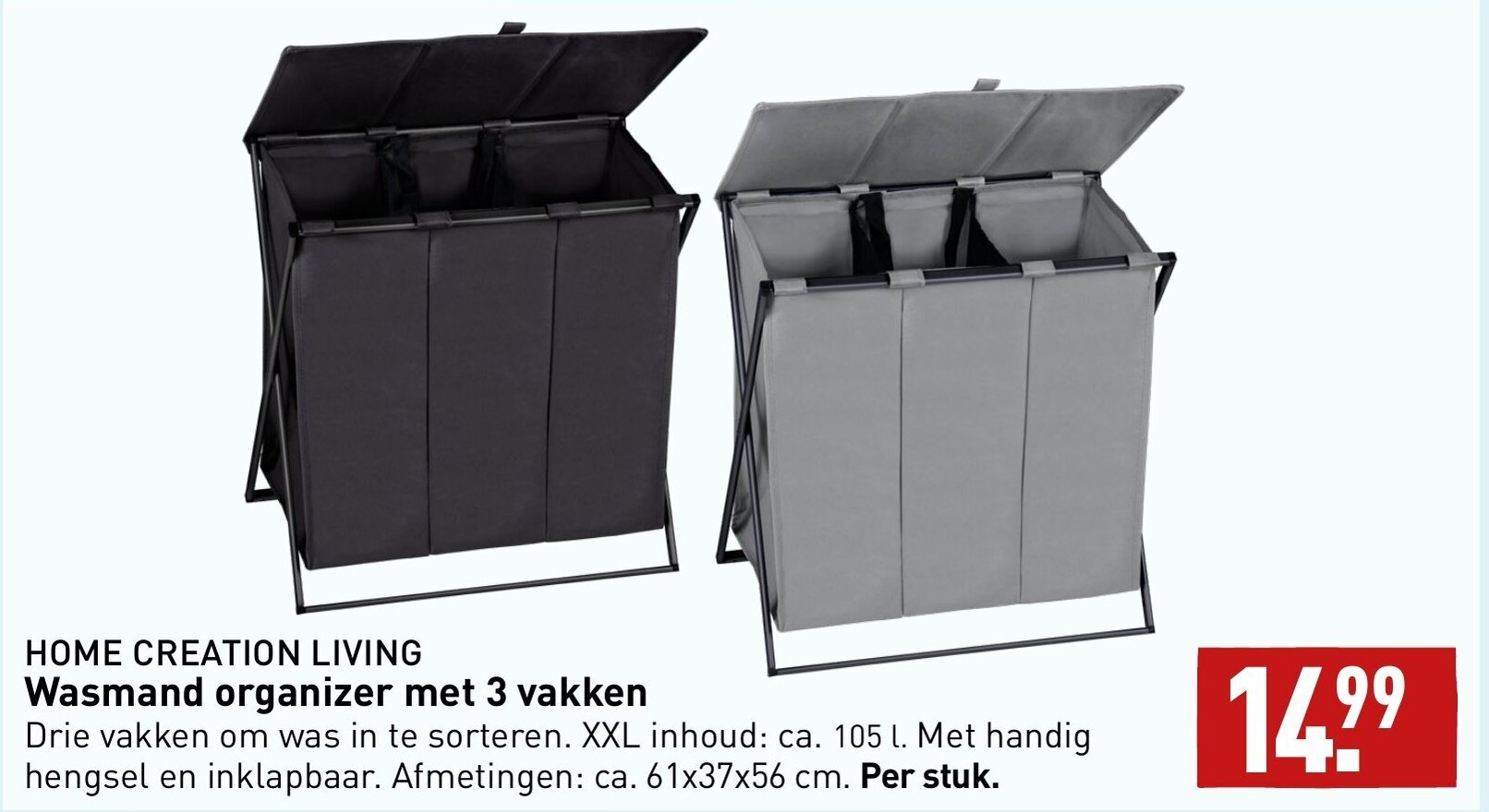 Home creation living wasmand organizer met 3 vakken aanbieding bij ALDI