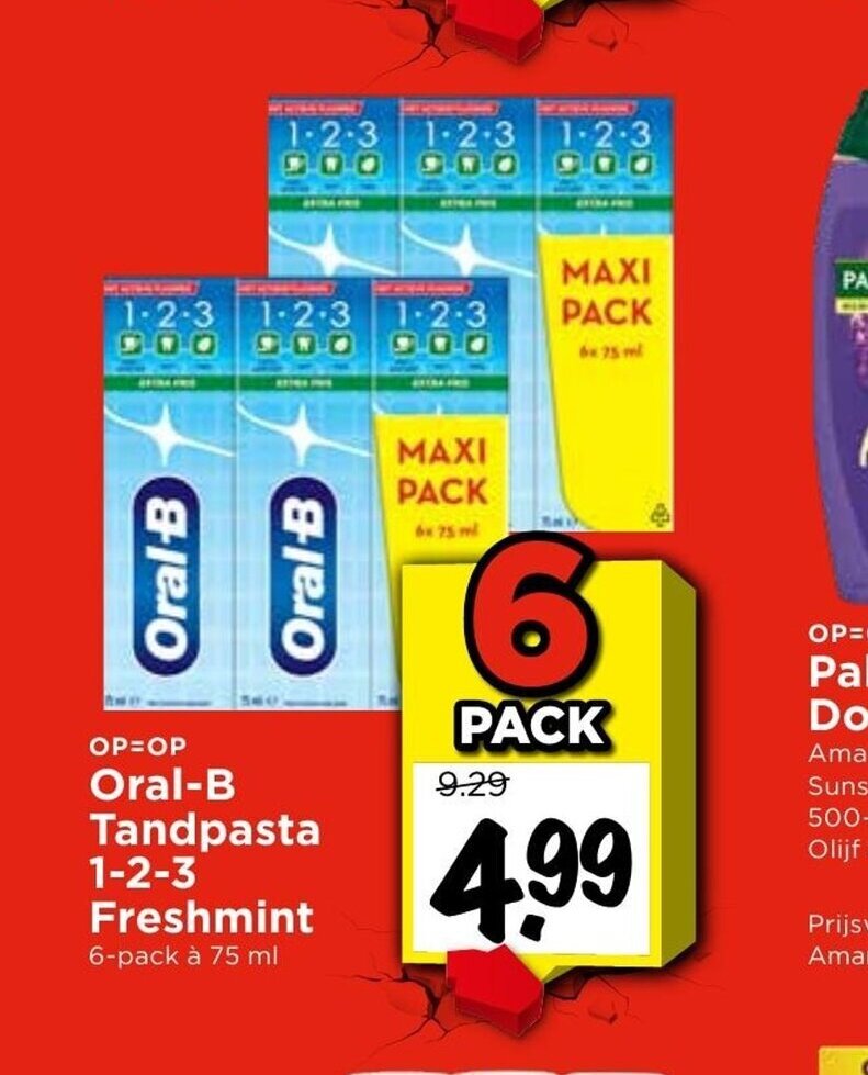 Oral-B Tandpasta 1-2-3 Freshmint 6 pack a 75 ml aanbieding bij Vomar