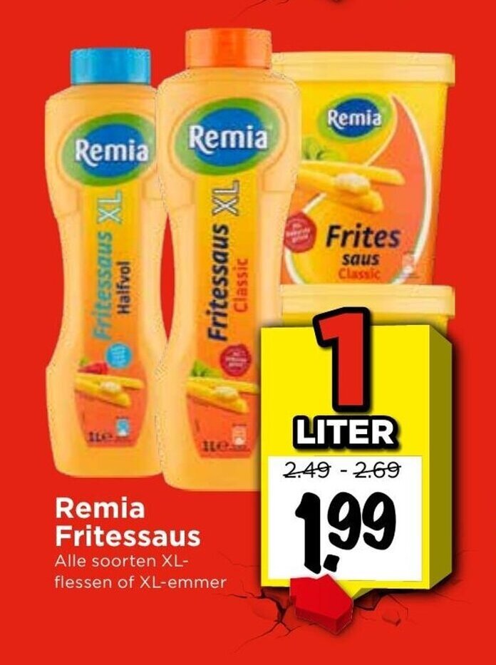 Remia Fritessaus 1 liter aanbieding bij Vomar Voordeelmarkt