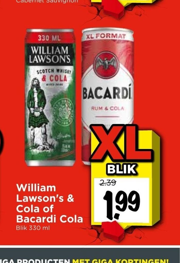 William Lawson's & Cola of Bacardi Cola blik 330 ml aanbieding bij ...