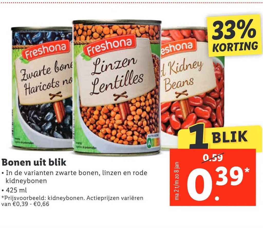 Bonen uit blik aanbieding bij Lidl