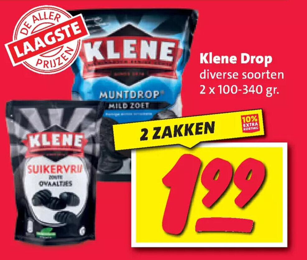 Klene drop 2 x 100-340g aanbieding bij Nettorama