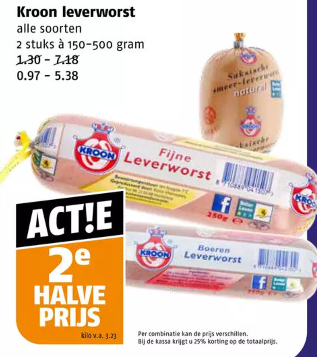 Kroon leverworst 150-500g aanbieding bij Poiesz