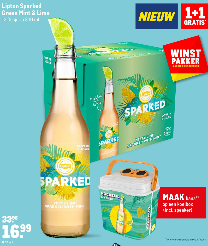 Lipton Sparked Green Mint & Lime 1+1 gratis aanbieding bij Makro