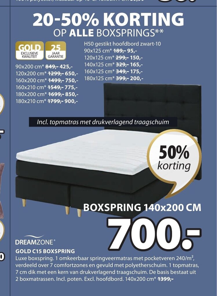 Dreamzone Gold C15 Boxspring 140x200 cm aanbieding bij Jysk