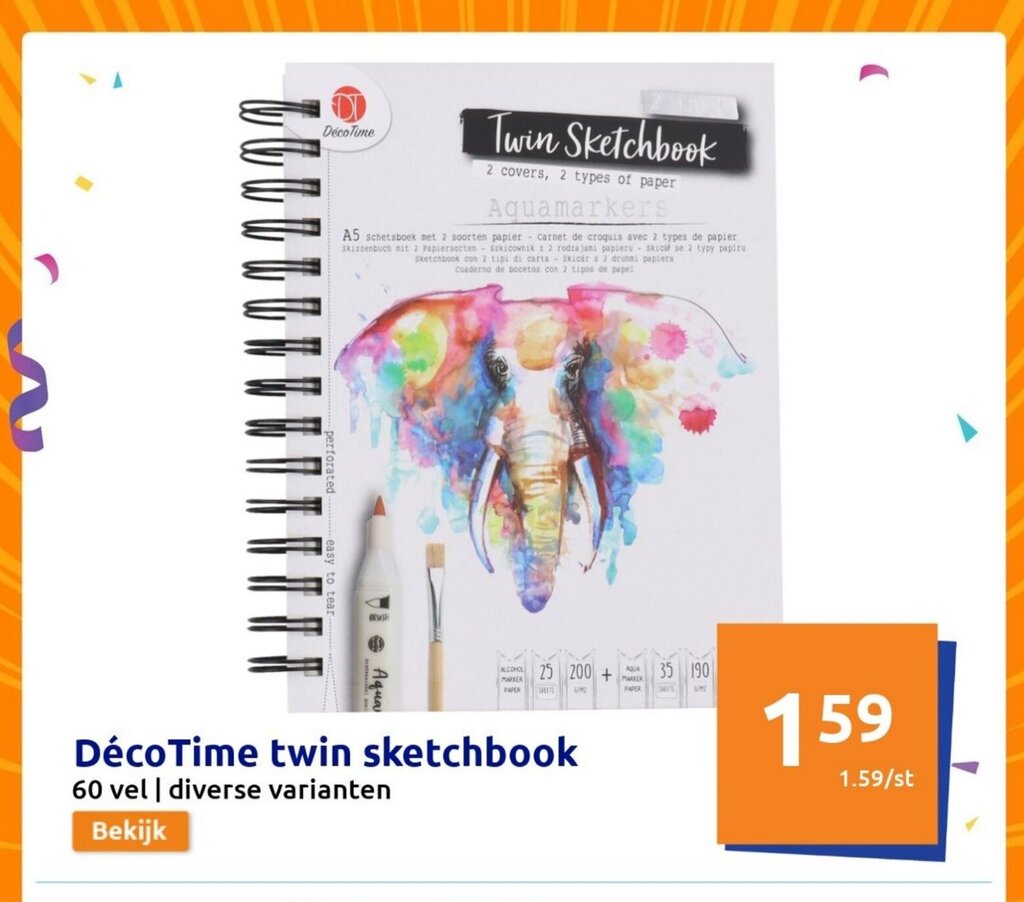 DécoTime twin sketchbook 60 vel aanbieding bij Action