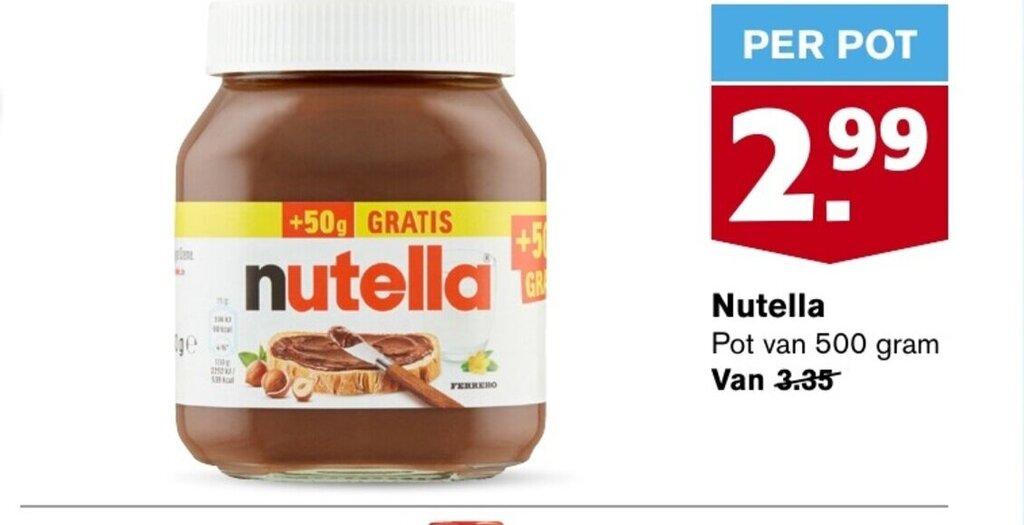 Nutella 500 gram aanbieding bij Hoogvliet