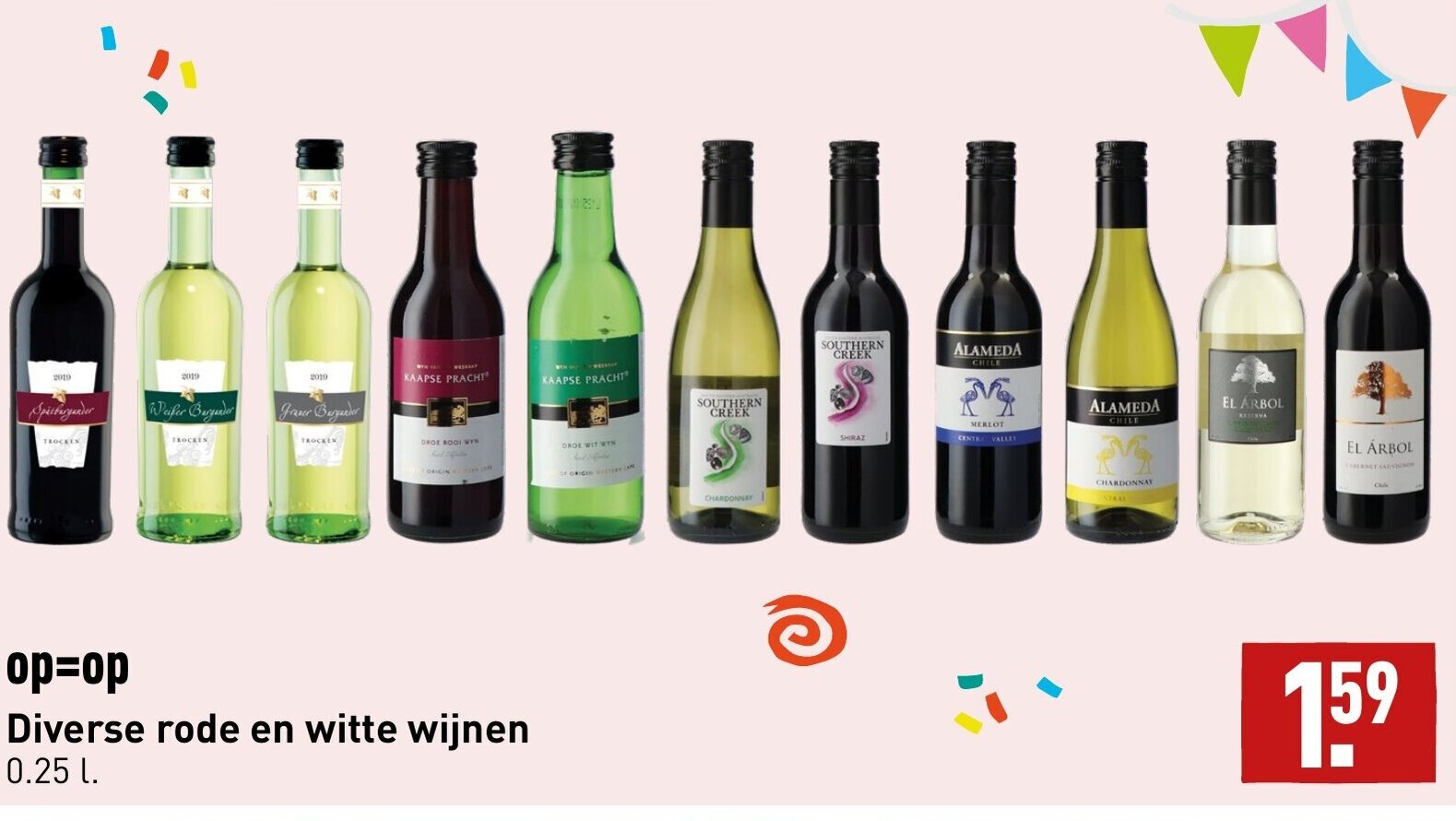Diverse rode en witte wijnen 0.25 liter aanbieding bij ALDI