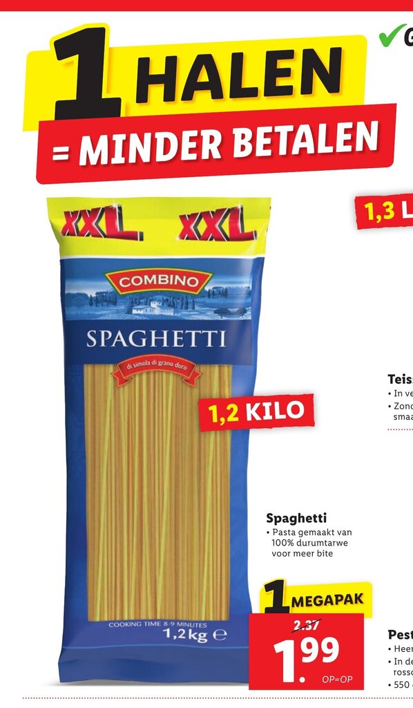 Combino Spaghetti 1,2 kilo aanbieding bij Lidl